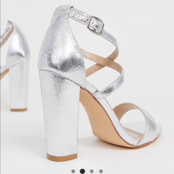 ASOS | Shoes | Asos Silver Strappy Cross Strap Chunky Heel Wide Fit ...